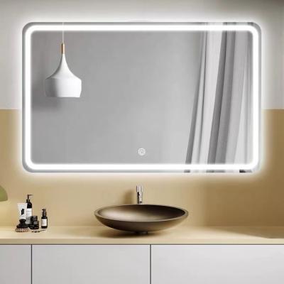 China Custom Rectangular Frameless Bathroom Mirror Smart Backlit LED Wall 3 Colors Anti Fog for sale