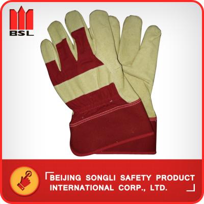 China SLG-PA2208R Pig Grain Leather Safety Gloves 10.5 Inch Length with Rubberized Cuff and Half-Lining for sale