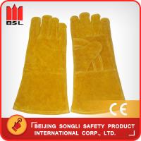 China Cow Split Leather Welding Gloves 14 Inch Length CE Certified Red Reinforced Palm for sale