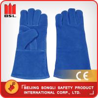 China Cow Split Leather Welding Gloves 14 Inch Length CE Certified Red Reinforced Palm for sale