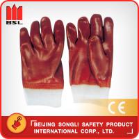China PVC Coated Working Gloves 10.5 Inch Red PVC Dipped Smooth Finish Knit Cuff 120 Pairs per Carton for sale
