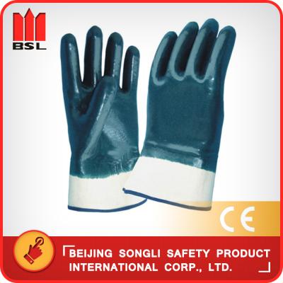 China SLG-N01 10.5 Inch Blue Nitrile Coated Work Gloves with Jersey Lining Safety Cuff for sale