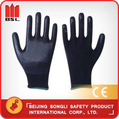 China SLG-RX-A-003 10 Inch Nitrile Coated Work Gloves Black Smooth Finish Knit Wrist for sale