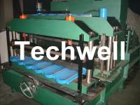 China Custom 0.3 - 0.7mm Tile Roll Forming Machine With Double Press Mold And Hydraulic Cutting for sale