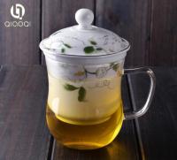 China Best Choice Clear glass flower tea cup with inner cup HCB-013 for sale