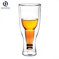China Best Choice New Arrival clear beer shape double wall glass cup for sale