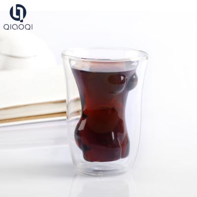 China Free Sample Latest Style body shape double wall glass cup for milk for sale