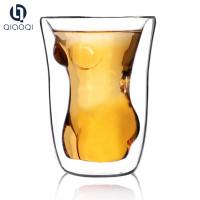 China Free Sample Latest Style body shape double wall glass cup for milk for sale