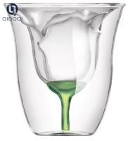 China US FDA certification rose flower shape double wall glass cup wholesale for sale