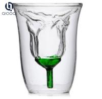 China US FDA certification rose flower shape double wall glass cup wholesale for sale