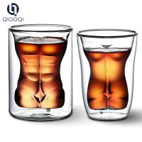 China Hot Selling China Gold Supplier 180ml man shape double wall glass cup for sale