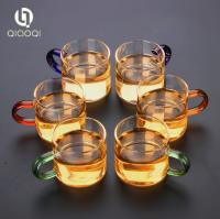China Handmade small Heat resistant glass tea cup 80ml with color handle for sale