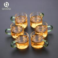 China Handmade small Heat resistant glass tea cup 80ml with color handle for sale