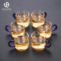 China Handmade small Heat resistant glass tea cup 80ml with color handle for sale