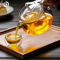 China Handblown Heat Resistant Borosilicate glass teapot warmer set for sale