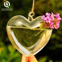 China Hanging heart shape hydroponic decoration glass vase for sale