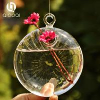China Custom Design Flat ball type transparent glass vase can hanging China Factory for sale
