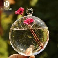China Custom Design Flat ball type transparent glass vase can hanging China Factory for sale