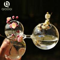 China China Gold Supplier Creative round transparent conjoined 2 in 1 glass vase at bottom price for sale