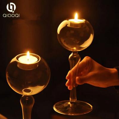 China tall clear goblet European glass candelabra for sale