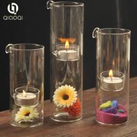China Hand blown cylinder glass candle holder for home decoration for sale