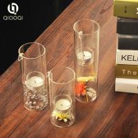 China Hand blown cylinder glass candle holder for home decoration for sale