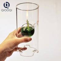 China Transparent cylinder glass oil lamp lotus candlestick used for wedding gift for sale