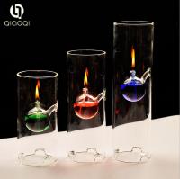 China Transparent cylinder glass oil lamp lotus candlestick used for wedding gift for sale