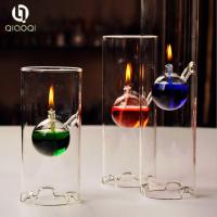 China Transparent cylinder glass oil lamp lotus candlestick used for wedding gift for sale