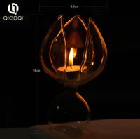 China lotus flower shape transparent Glass Candle Holder for sale