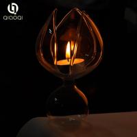 China lotus flower shape transparent Glass Candle Holder for sale