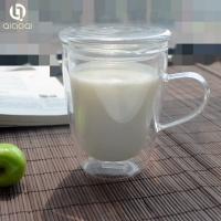 China Discount Reliable Quality double wall glass cup 340ml with handle for sale