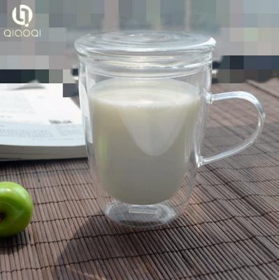 China Discount Reliable Quality double wall glass cup 340ml with handle for sale