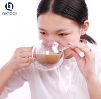 China Wholesale Custom Handmade  Heat Resist Double Wall Glass Cup and Saucer Sets for sale