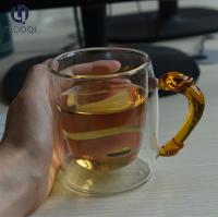 China Handmade Clear Heat-Resisting Double Wall Tea Mugs Glass Coffee Cups With Coloured Glaze handle for sale