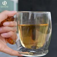 China Handmade Clear Heat-Resisting Double Wall Tea Mugs Glass Coffee Cups With Coloured Glaze handle for sale