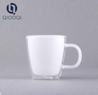 China hot selling blue double wall glass cup with handle customized for sale