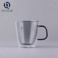 China hot selling blue double wall glass cup with handle customized for sale