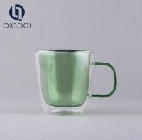 China hot selling blue double wall glass cup with handle customized for sale