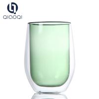 China Promotional blue colored borosilicate double wall glass tea cup at cheap price for sale