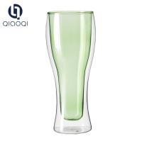 China First Choice High Grade 450ml double wall glass cup blue color for sale