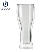 China First Choice High Grade 450ml double wall glass cup blue color for sale