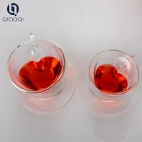 China Hot sales Heart shape borosilicate glass double wall coffee cup with handle for sale