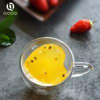 China Hot sales Heart shape borosilicate glass double wall coffee cup with handle for sale
