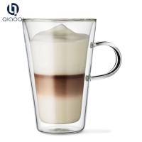 China Heat resistant double wall glass mug with custom logo for sale