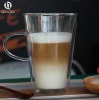 China Heat resistant double wall glass mug with custom logo for sale
