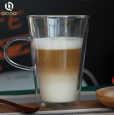 China Heat resistant double wall glass mug with custom logo for sale