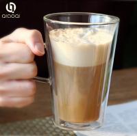China Heat resistant double wall glass mug with custom logo for sale