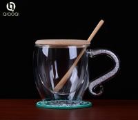 China Lead Free Borosilicate Double Wall Glass Coffee Mug Handle with Diamond for sale