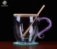 China Lead Free Borosilicate Double Wall Glass Coffee Mug Handle with Diamond for sale